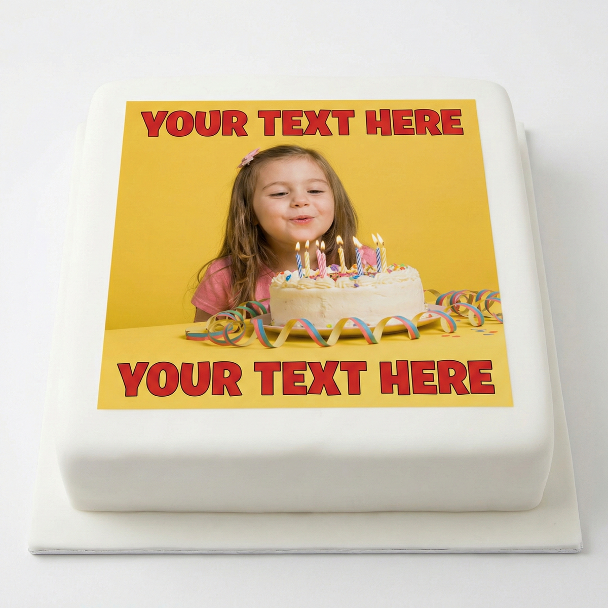 Pre Cut Square Personalised Photo/Your Logo Cake Topper Edible Fondant ...